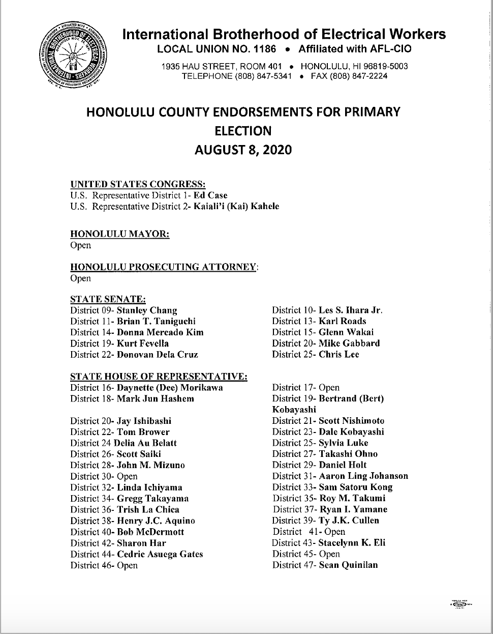 IBEW LOCAL 1186 Endorsements - Get out and vote! - IBEW 1186