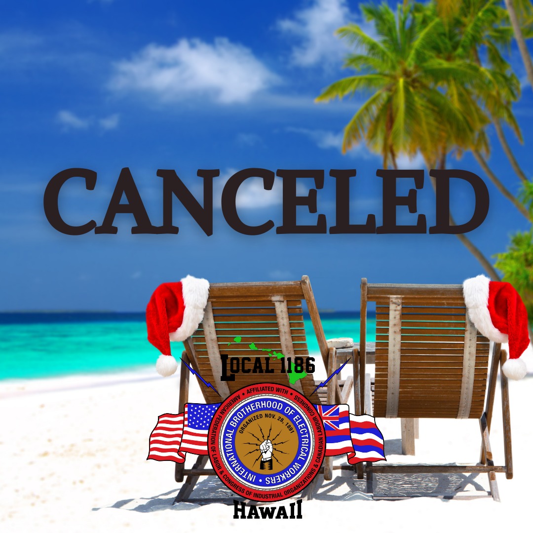 DECEMBER MEETINGS CANCELED - IBEW 1186